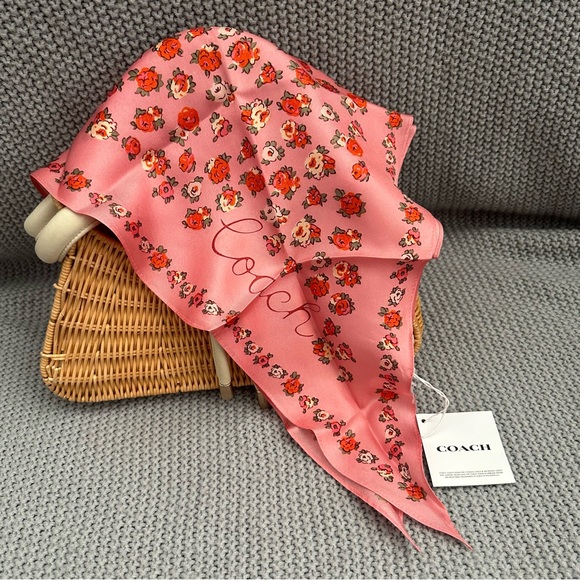 Coach | Accessories | Coach Tea Rose Silk Diamond Scarf Bubblegum Pink ...